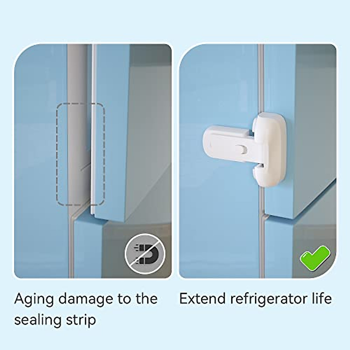 SAFELON 2 Pcs Baby Safety Fridge lock, Child Proof Refrigerator Freezer Door Lock, Protect Refrigerators With Damaged Sealing Strips ( White )