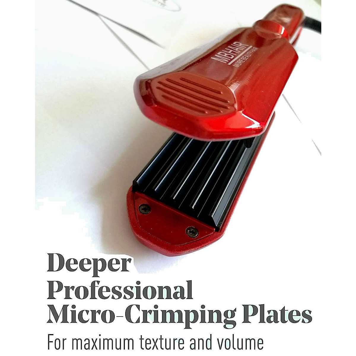 MBHAIR Ceramic Crimper Iron for Fluffy Hairstyle Curling Iron, Corrugation Crimper Hair Irons, Anti Static Ceramic Hair Crimping Iron Adjust Temperature (Red)