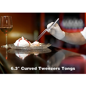 Fine Tweezer Tongs, 6pcs Cooking Tweezers, 12'' and 6.3" Stainless Steel Food Tweezers, Professional Kitchen Long Tweezer with Round and Curved Tips for Baking(6pcs, 12"+6.3")