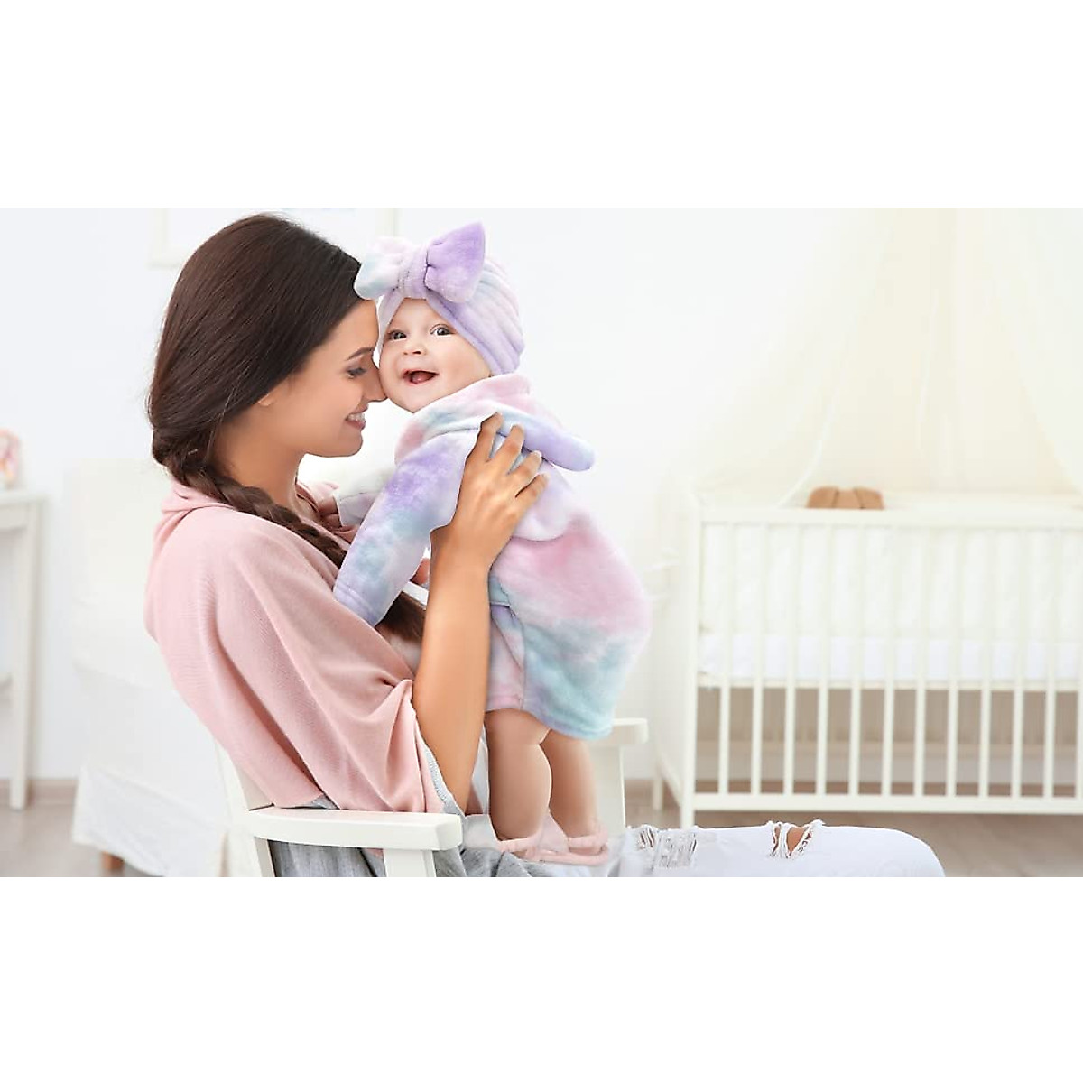 Rising Star Baby Robe Girl, Tie Dye Baby Bathrobe Towel, Slippers & Cap - Bath Robe Spa Set - Best Baby Shower for Girls