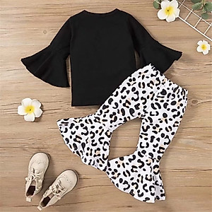 Little Toddler Baby Girl Bell-Bottom Pants Leggings Outfit Flared-Sleeve Top + Leopard Print Flared Trousers Suit