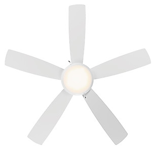 WAC Disc II 5-Blade Energy Star Pull Chain Memory Ceiling Fan 52in Matte White with 3000K Dimmable LED Light Kit