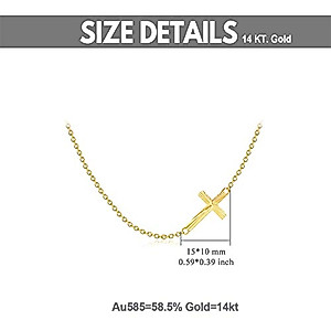 Yafeeso Solid 14K Gold Sideways Cross Choker Necklace Crucifix Cross Necklace Anniversary Mother's Day Jewelry Gifts for Her,16 Inch