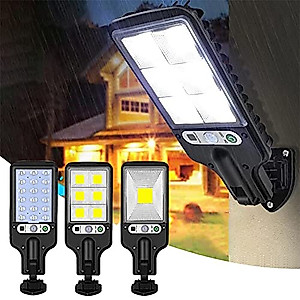 Qiopertar Solar Street Light, IP65 Waterproof Outdoor Solar Powered Street Lights Dusk to Da-wn with Motion Sensor LED Security Flo-od Light for Drive-Way Parking Lot (B)