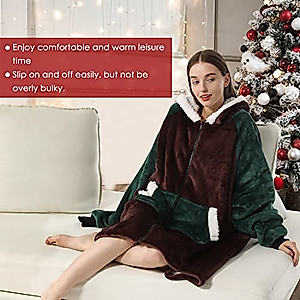 Marquess Oversized Wearable Blanket Microfiber & Sherpa Hoodie For Men/Woman | Soft Warm Fleece Hooded Blanket Sweatshirt with Large Pockets, One Size Fits All (BROWN&GREEN)