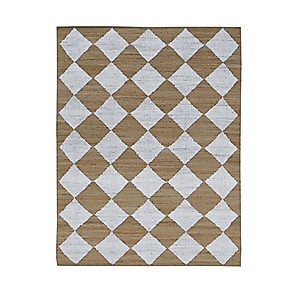 Antep Rugs Natural 6x9 Indoor Hand Woven Fiber Jute Diamond Area Rug (Natural-Off White, 6'7" x 9')