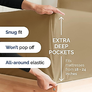 Extra Deep King Sheet Set - 6 Piece Breathable & Cooling Sheets - Hotel Luxury Bed Sheets Set - Easy & Secure Fit - Soft, Wrinkle Free & Comfy Sheets Set - Beige Sheet Set w/Extra Deep Pockets