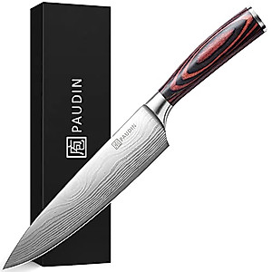 PAUDIN Chef Knife, 8 Inch High Carbon Stainless Steel Sharp Kitchen Knife with Ergonomic Handle, Gift Box for Family & Restaurant