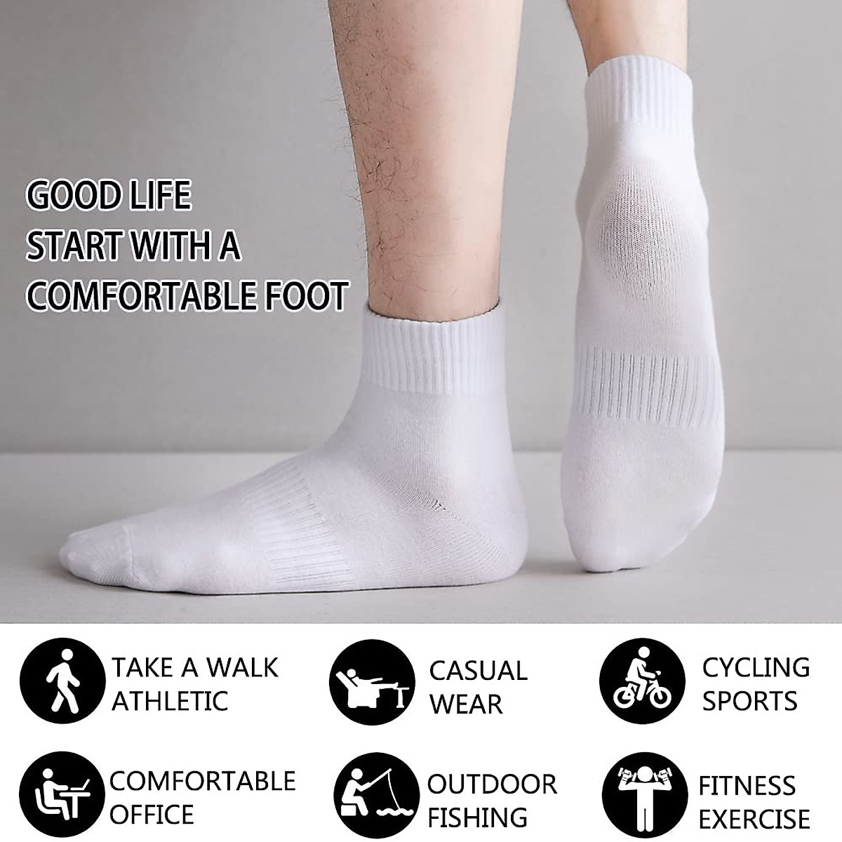 NicelyWe 6 Pairs Ankle Quarter Walking Running Athletic Solid Color Cotton Socks Simple Fashion Student Short Sock for Men Women Youth, Multicolor, M
