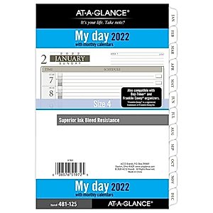 AT-A-GLANCE 2022 Daily Planner Refill by AT-A-GLANCE, 12010 Day-Timer, 5-1/2" x 8-1/2", Size 4, Desk Size, One Page per Day, Loose-Leaf (481-125)