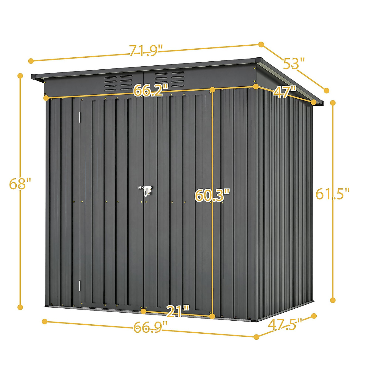 6x4 FT Outdoor Storage Shed, Galvanized Metal Garden Storage Shed, Waterproof Garden Tool Shed Storage, Slooping Roof, Lockable Double Doors & Vents, for Garden Backyard Patio, Dark Grey(Floor Frame)