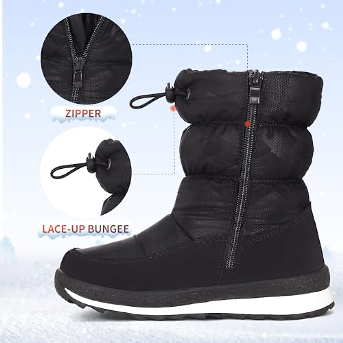 K KomForme Kids Snow Boots for Boys Girls Toddler Winter Outdoor Boots Waterproof with Fur Lined (Toddler/Little Kid/Big Kid)