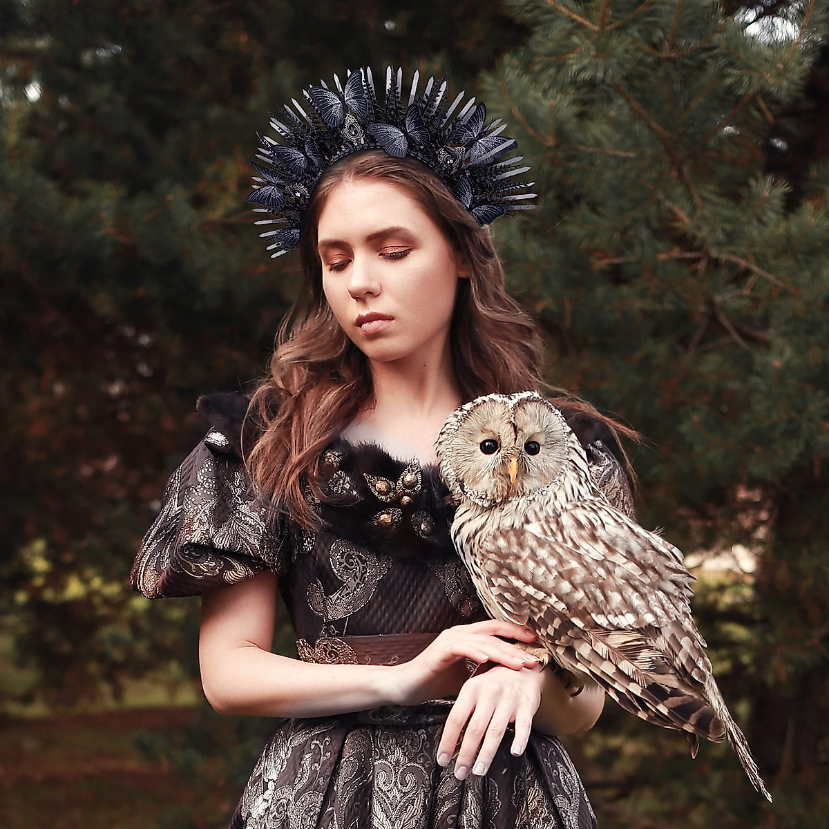 COSUCOS Halo Crown Headpiece Goddess - Black Spiked Zip Tie Headwear Gothic Crowns Queen Festival Headband for Women Wedding Photoshoot Cosplay Butterfly Accessories Pageant Costume