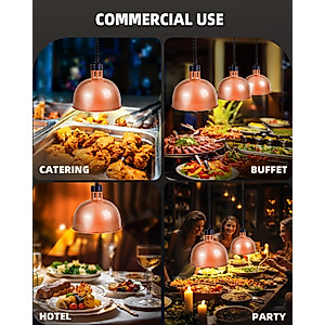 Hanging Food Heat Lamp: Commercial Food Warmer Hanging Heating Lamps with Infrared Bulb Warming Lamp for Food Service Restaurant Buffet, Height Adjustable (Dia.29cm/11.4in), Painted Copper