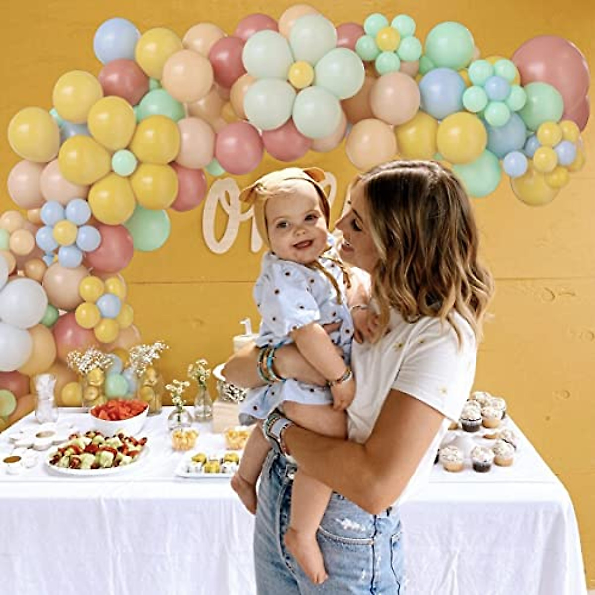 158Pcs Daisy Balloon Garland Kit Pastel Pink Yellow Orange Blue Flower Balloon Arch for Baby Shower, Retro Hippie, One Two Groovy Birthday Party Decorations