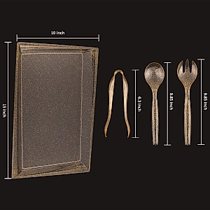 WELLIFE 24 Pack Plastic Gold Glitter Serving Tray with Disposable Utensils, 6 Rectangle Platter 15” x 10”, 6 Serving Spoons 10”, 6 Forks 10”, 6 Serving Tongs 6.3” for Buffet, Mothers Day