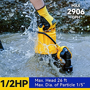 Acquaer 1/2HP Utility Pump 2906GPH Submersible Sump Pump with Automatic Float Switch, Water Removal for Hot Tub, Pools, Basements, Garden Pond