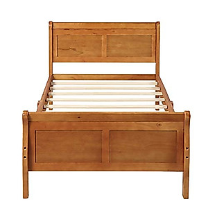 Harper & Bright Designs Wood Platform Bed Twin Bed Frame Mattress Foundation Sleigh Bed with Headboard/Footboard/Wood Slat Support - Oak