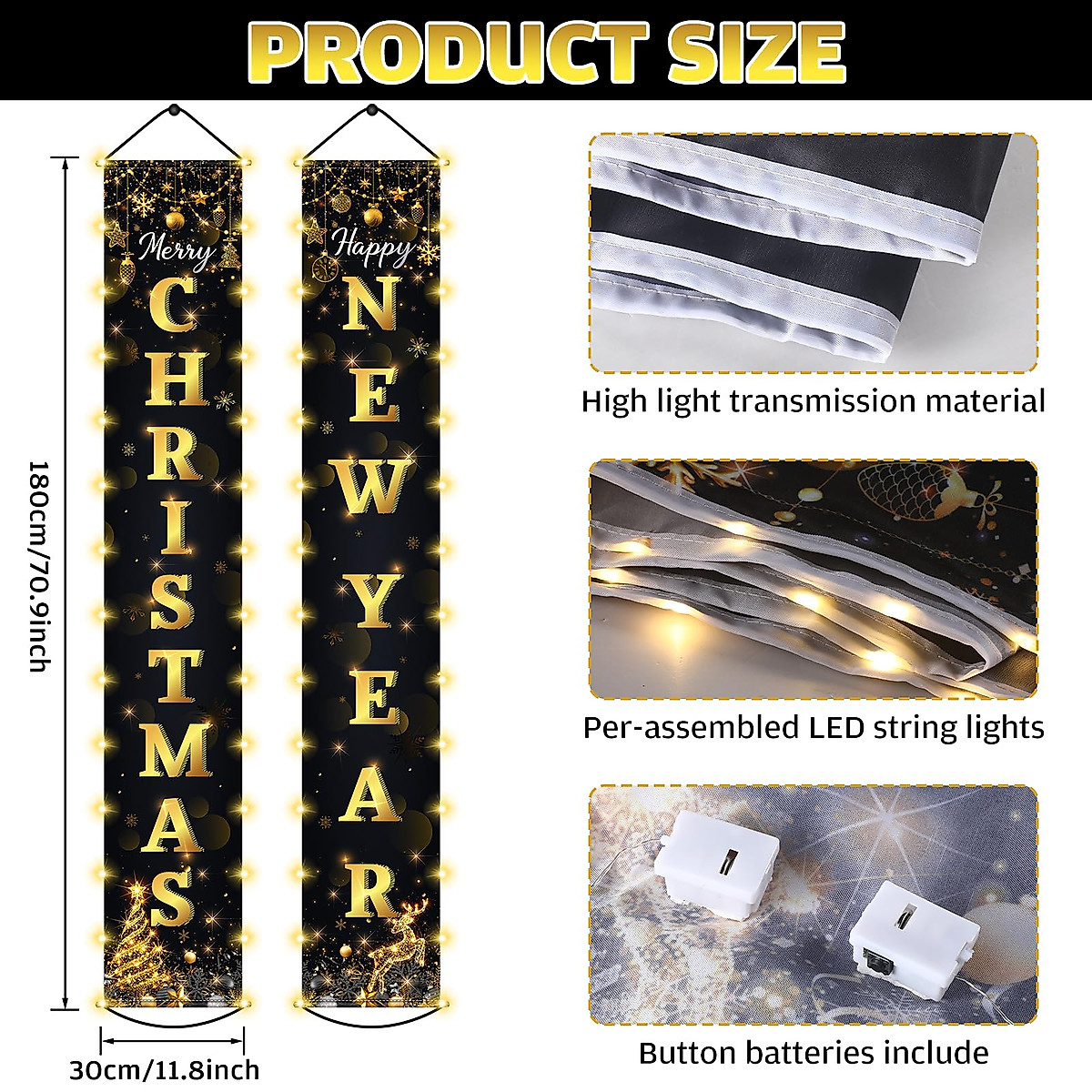 Irenare Lighted Christmas Banner Decorations with LED Light Merry Christmas Front Porch Sign Snowman Gnome Hanging Door Banner for Winter Xmas Holiday Party Outdoor Decor(Cool)