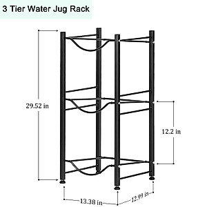 5 Gallon Water Bottle Holder 3 Tier Water Cooler Jug Rack Shelf Organizer Detachable Heavy Duty Kitchen Water Bottle Storage Rack for Home, Office, Black