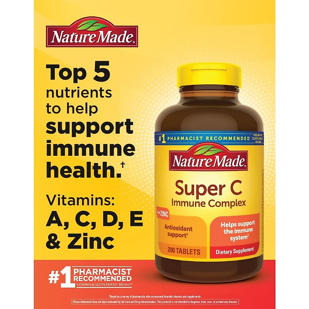 Natur Mad® Super C with Vitamin D3 and Zinc, Dietary Supplement for Immune Support, 200 Tablets, 200 Day Supply + Bonus: (1) Collagen One Plus for Beauty and Skin Health, 30 Capsules
