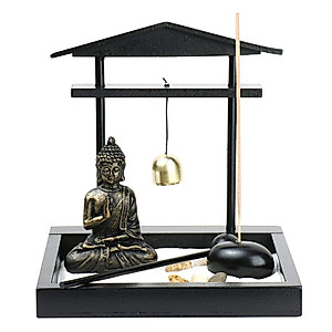 Buddha Incense Sticker Burner Holder with Bell, Bell Beater - Zen Statue Ornament for Desk Home Décor (1：15x14x13cm)