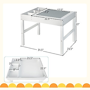 Costzon Kids Table, 3 in 1 Wooden Building Block Desk w/Storage, Double-Sided Tabletop for Toddler Arts, Crafts, Drawing, Reading, Playing, Gift for Boys Girls, Children Activity Table (White & Gray)