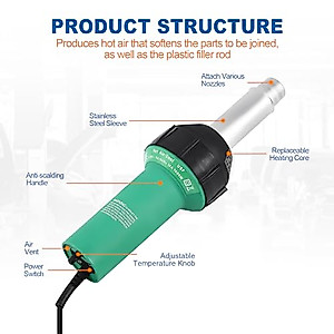Iglobalbuy 110V 1600W Hot Air Plastic Welding Welder, Handheld Hot Air Vinyl PVC TPO Heating Welding Gun w/Nozzles Adjustable Temperature Roofing Welder Kit