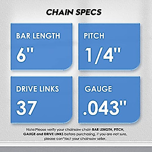 Seesii Mini Chainsaw Chain Replacement 6 Inch for 6 Inch Bar-4 PCAK, .043" Gauge, 1/4" LP Pitch, 37 Drive Links Fits Seesii And All Brands Mini Chainsaw【Free Chain Sharpener File Inclded】
