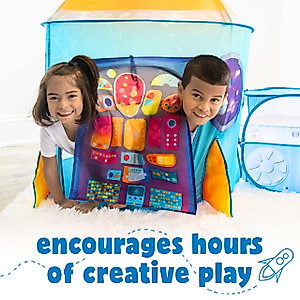 W&O Rocket Ship Play Tent with Tunnel, Ball Pit and Blast Off Button - Inspire Creative Play for Kids - Perfect for Indoor & Outdoor Adventures