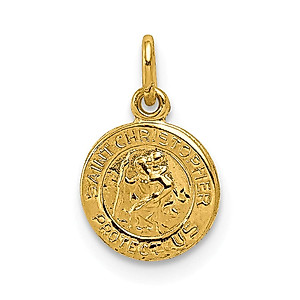 Solid 14k Yellow Gold Catholic Patron Saint Christopher Medal Charm Pendant - 14mm x 8mm