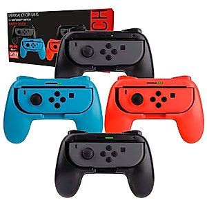 Orzly Grips for Nintendo Switch Joycon Controller Grips for Super Smash Brothers and Other Games. Party [4 Pack] Joy-Cons Grips with LED Light Edition - Patented Design