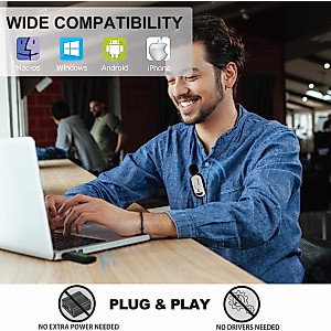 Alvoxcon Wireless lavalier Microphone for iPhone & Computer USB Lapel Mic System for Android, PC, Laptop, Speaker, Podcasting, Vlog, YouTube, Conference, Vocal Recording, Gaming (with Monitor Jack)