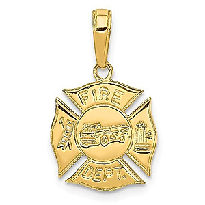 IceCarats 14K Yellow Gold Fire Department FD Fireman Necklace Firefighter Pendant Rescue Charm 20mm x 13mm Only