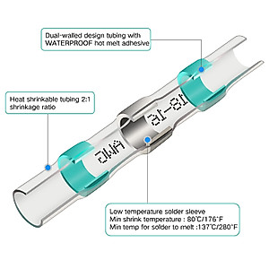 200Pcs Waterproof Solder Seal Wire Connectors, 18-16 Gauge Green Heat Shrink Butt Connectors for Electrical Marine, Automotive and Wiring Terminal Splices