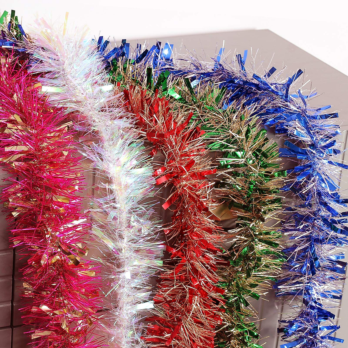 Super Holiday 4" Tinsel Twist Garland, 30Ft Artifical Garland for Christmas Tree, Decorations for 4th of July, Perfect Decoration for Holiday Wendding Birthday Party.(Pink/Gold)