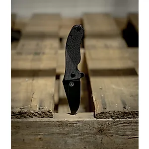 Off-Grid Knives - Rhino V2 with 154CM Steel, Textured G10, Tumbled Black Finish, Large Folding EDC Knife, Ceramic Ball Bearings, HRC 61, Deep Pocket Carry (Blackout)