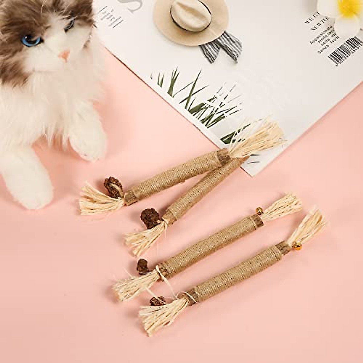 KINBOM 4pcs Cat Chew Toys Natural Silvervine Cat Dental Chew Sticks Cleaning Teeth Chew Catnip Toys for Cat Treat Cat Lick