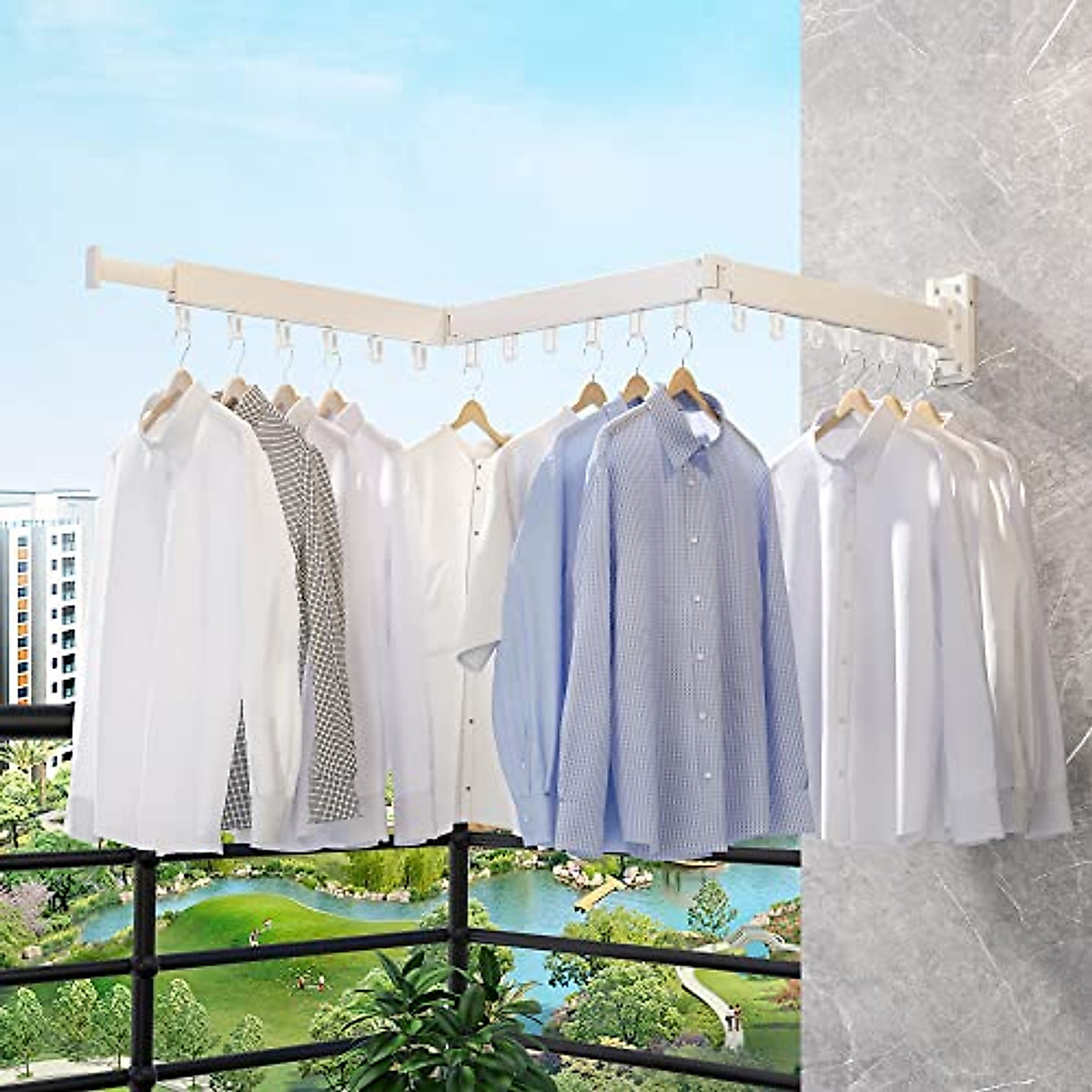 ZdwCyl Clothes Drying Rack,Laundry Drying Rack Wall Mount, Space Saver Wall Mounted Clothes Rack,Retractable,Collapsible(Tri-Fold), White Color Drying Rack Clothing(Ring)