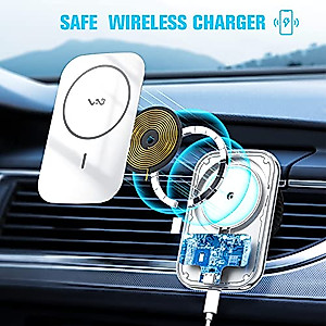 Magnetic Wireless Car Charger,Vebach Metal Mag-Safe Car Charger Air Vent Mount Magnet Fast Car Charger Compatible with iPhone 14/13/12 Series and Magnetic Cases