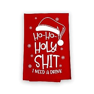 Honey Dew Gifts, Ho Ho Holy Shit I Need A Drink, Flour Sack Towel, 27 x 27 Inch, Made in USA, Funny Christmas Kitchen Towels, Red Hand Towels, Alcohol Funny Gifts, Santa Claus Decoration