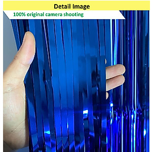 Buyuget 2 Pack Large 3.2 x 8.2 ft Blue Tinsel Foil Fringe Backdrop Curtain Party Decoration - Doorway Streamer Curtain Photo Backdrop for Birthday Wedding Engagement Party Decor