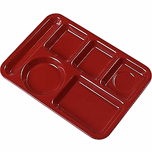 Carlisle FoodService Products Plastic Meal Tray Left-Handed Heavyweight Lunch Tray with 6-Compartments for Schools, Cafeterias, and Dining Halls, Melamine, 14 x 10 Inches, Dark Cranberry, (Pack of 12)