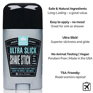 Pacific Shaving Company Ultra Slick Shave Stick - Easy Apply, No Mess, Smooth Shaves & Soft Skin, TSA Friendly, All Skin Types, With Safe and Natural Ingredients, 75 gm (2-Pack)