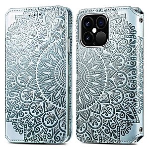 Case for iPhone 13 Mini, PU Leather Wallet Case with Kickstand Credit Card Holder Magnetic Shockproof Folding Case Compatible with iPhone 13 Mini 5G (5.4" 2021) - Silver