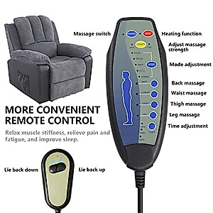 Corduroy + Black pu Ergonomic Electric Flat Sofa with 8-Point Massage and Heating Function, Thickened armrests and backrest Single Sofa Chair for The Elderly, Bedroom, Living Room (Gray)