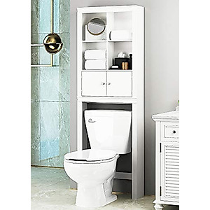 Spirich Home Bathroom Shelf Over The Toilet, Storage Cabinet Over Toilet, Bathroom Organizer Space Saver (White)