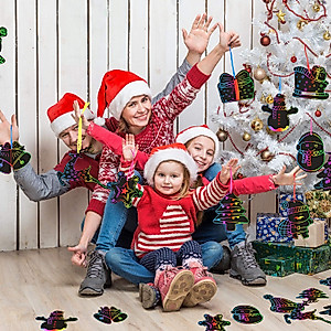 72 Pieces Christmas Scratch Ornaments Scratch Art Ornaments Scratch Paper Craft Hanging Craft Art Kits with Wooden Stick and Rope for Kids Christmas Party Decorations