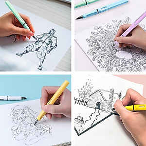CPDES 6Pcs Everlasting Pencil,Erasable Infinite Pencil,Inkless Pen Everlasting Reusable Unlimited Writing Pencils(6 Pencils + 6 Replacement Pen Tips+ 6 Erasers)