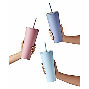 Maars Classic Acrylic Tumbler with Lid and Straw | 24oz Premium Insulated Double Wall Plastic Reusable Cups - Clear, 2 Pack